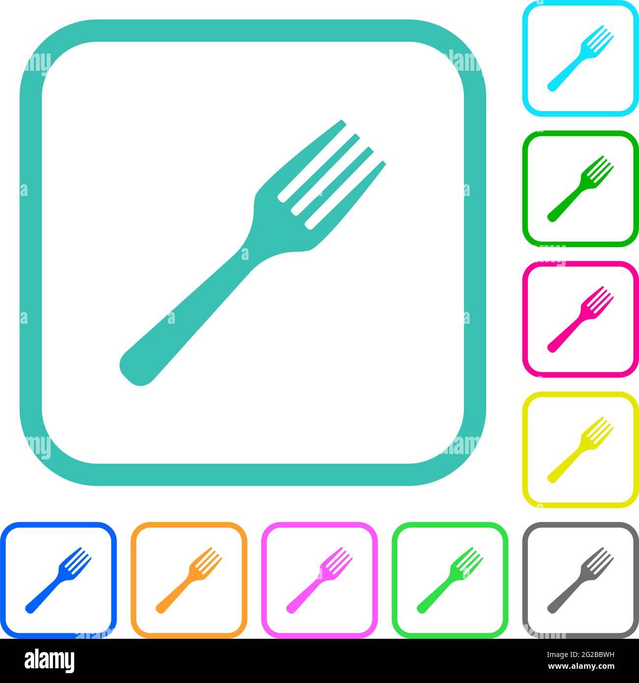Single fork vivid colored flat icons in curved borders on white ...