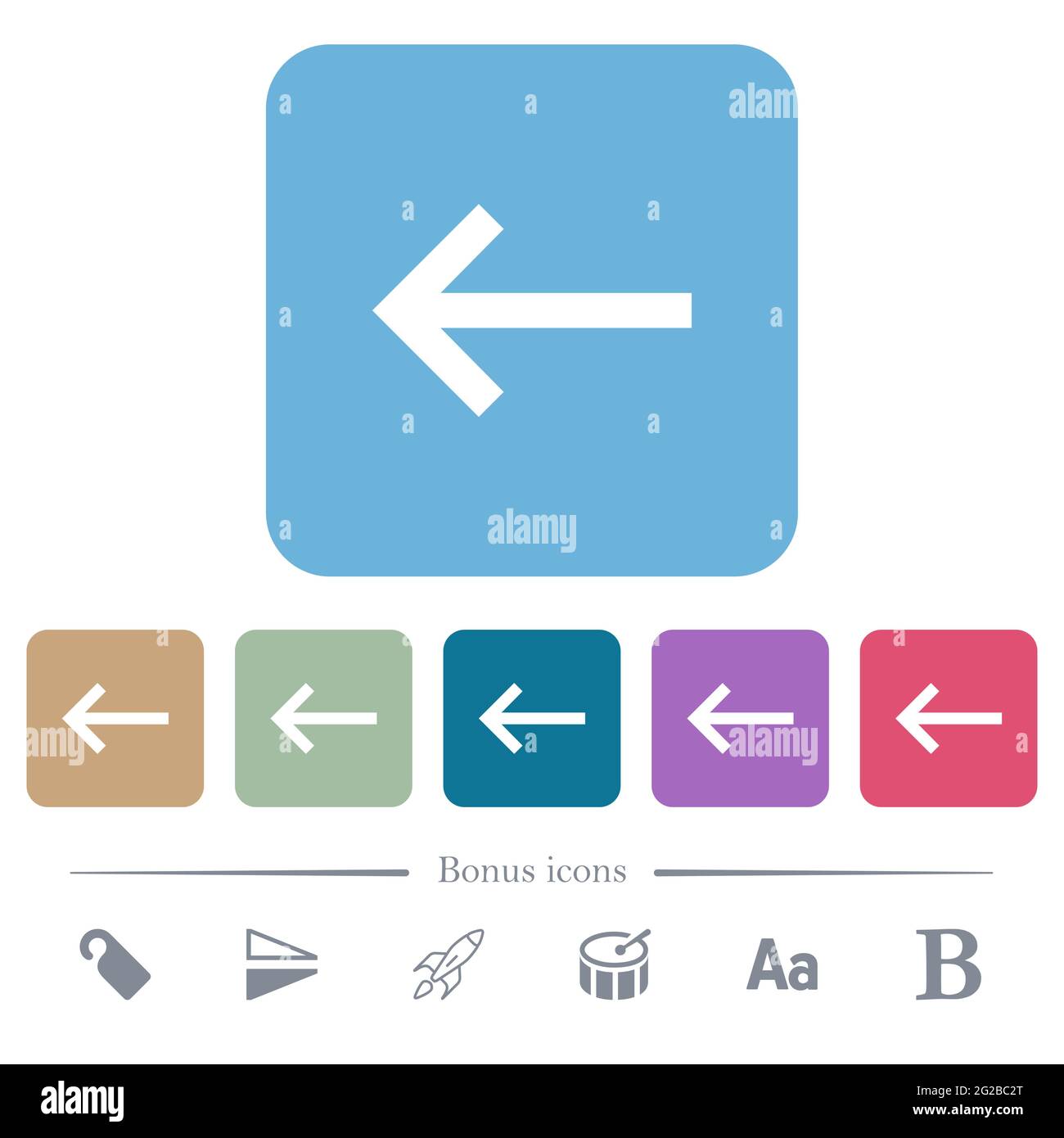 Keyboard backspace white flat icons on color rounded square backgrounds. 6 bonus icons included ...