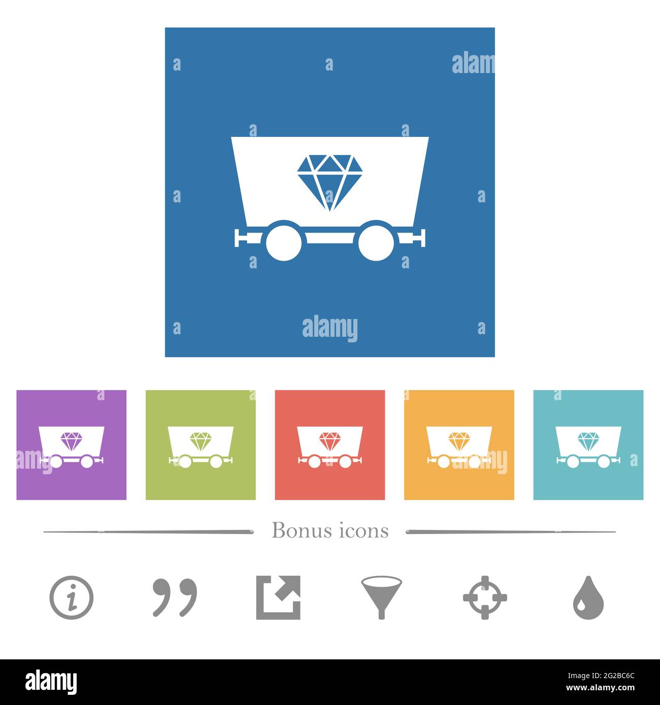 Diamond mining flat white icons in square backgrounds. 6 bonus icons ...