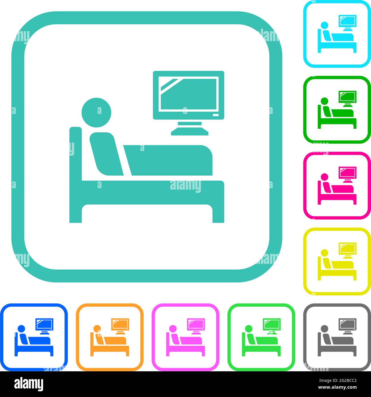 Hospital ward vivid colored flat icons in curved borders on white ...