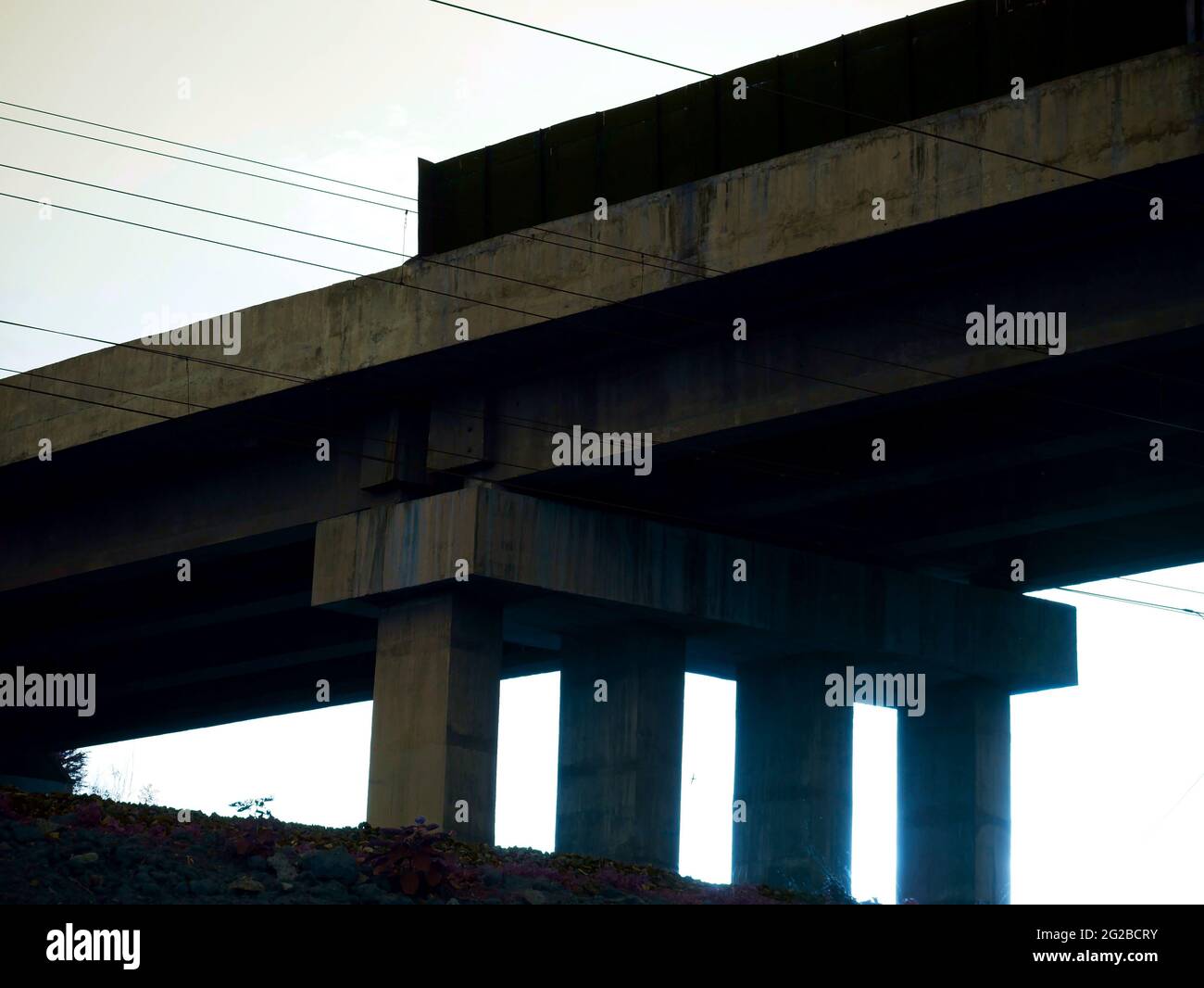 Industrial image of cemented bridge with sunlight reflection with ...