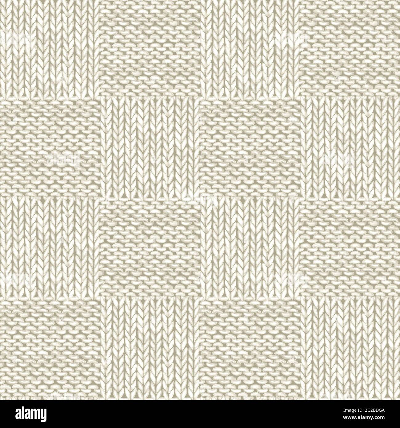 Natural white patchwork checkered realistic knitted seamless pattern ...