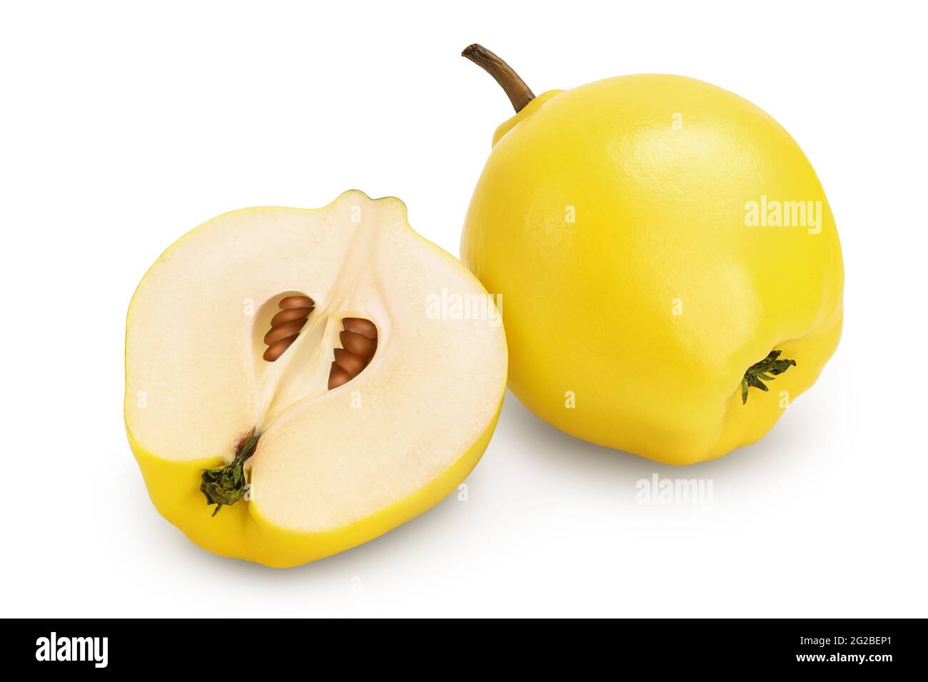 Fresh quince with half isolated on the white background with clipping ...