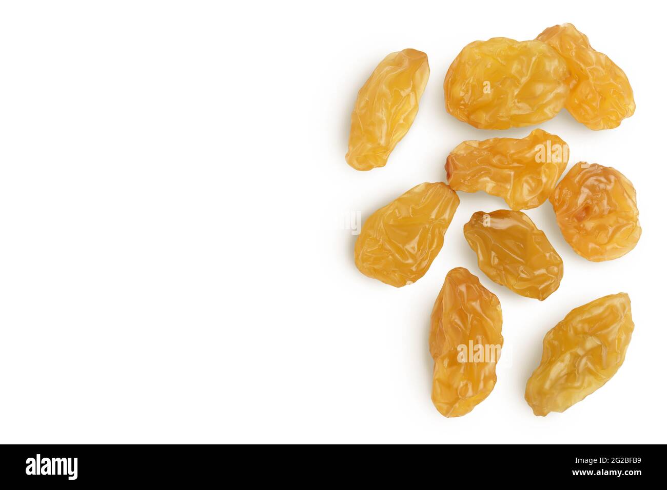 Yellow raisin isolated on white background with clipping path. Top view ...