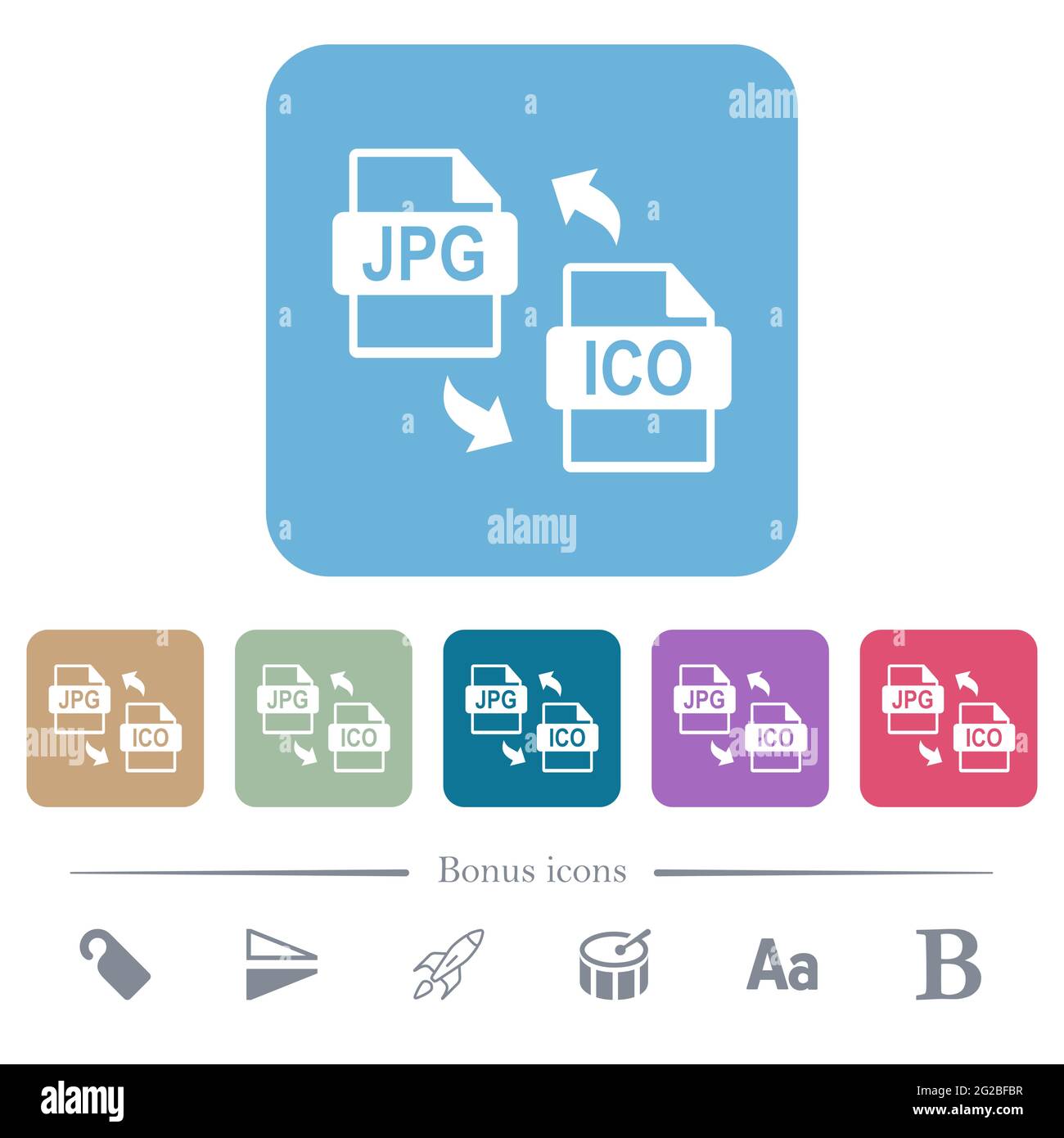 JPG ICO file conversion white flat icons on color rounded square ...