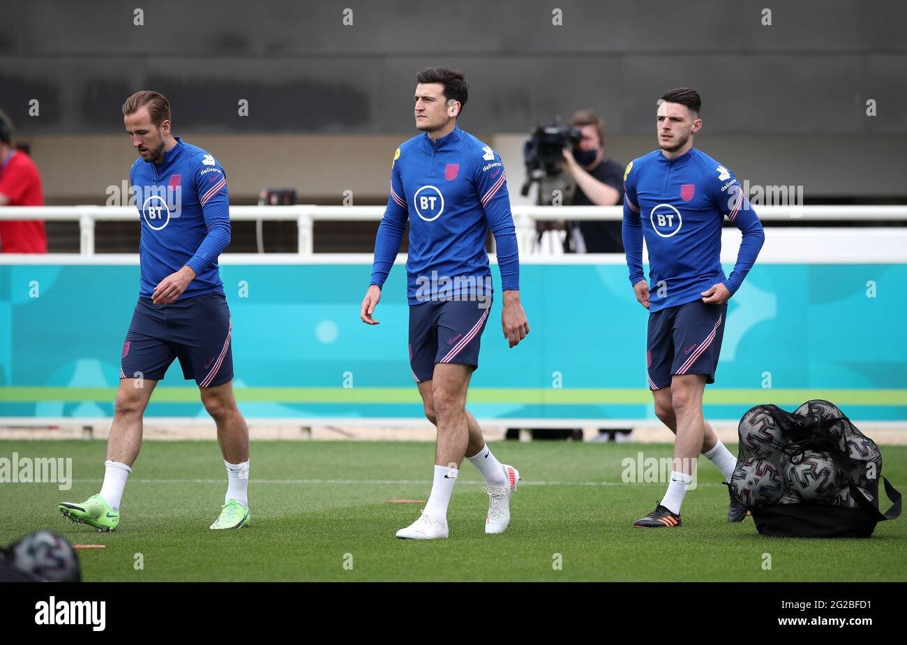 England's Harry Kane (left), Harry Maguire (centre) and Declan Rice ...