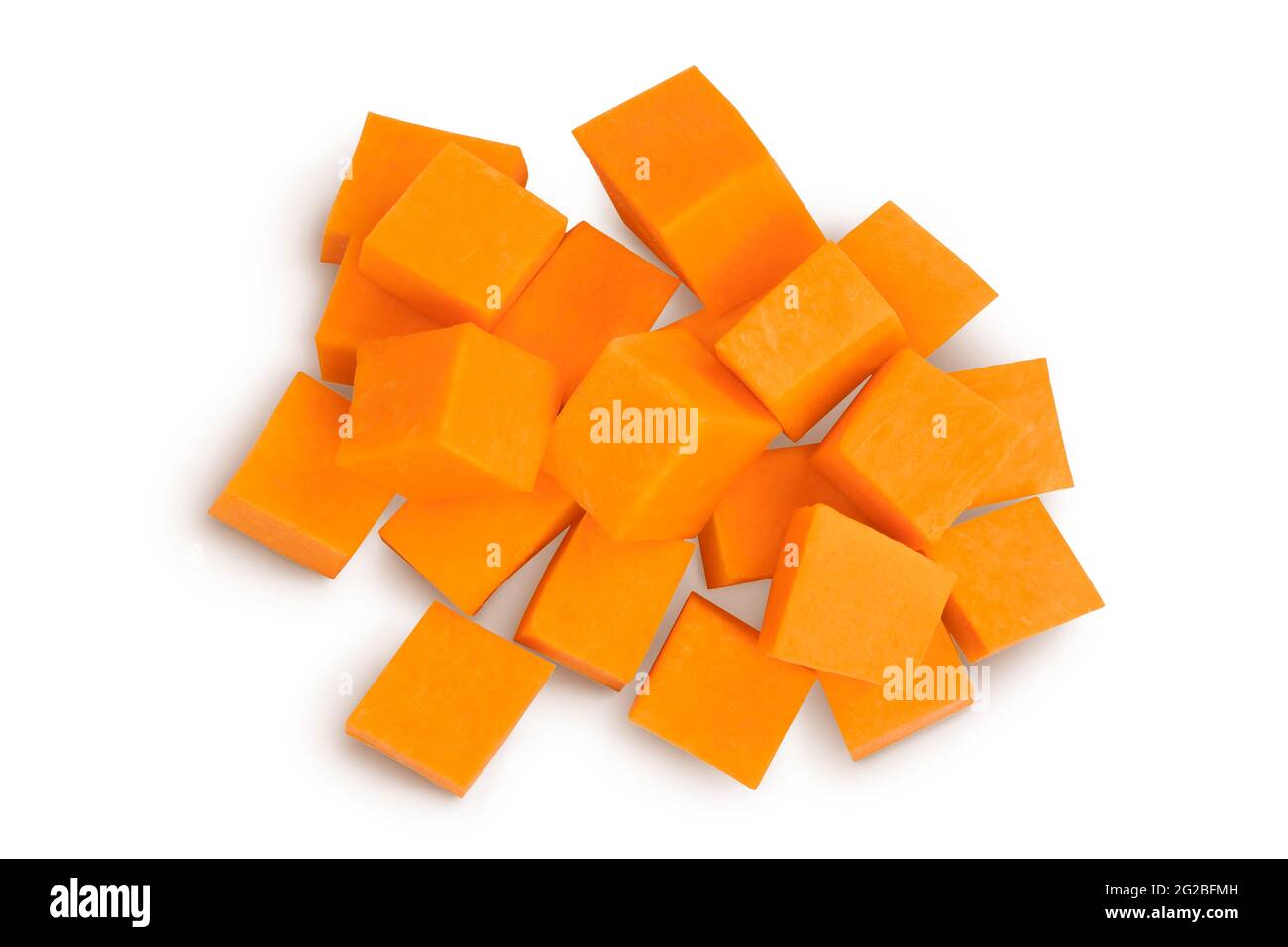 butternut squash diced isolated on white background with clipping path ...
