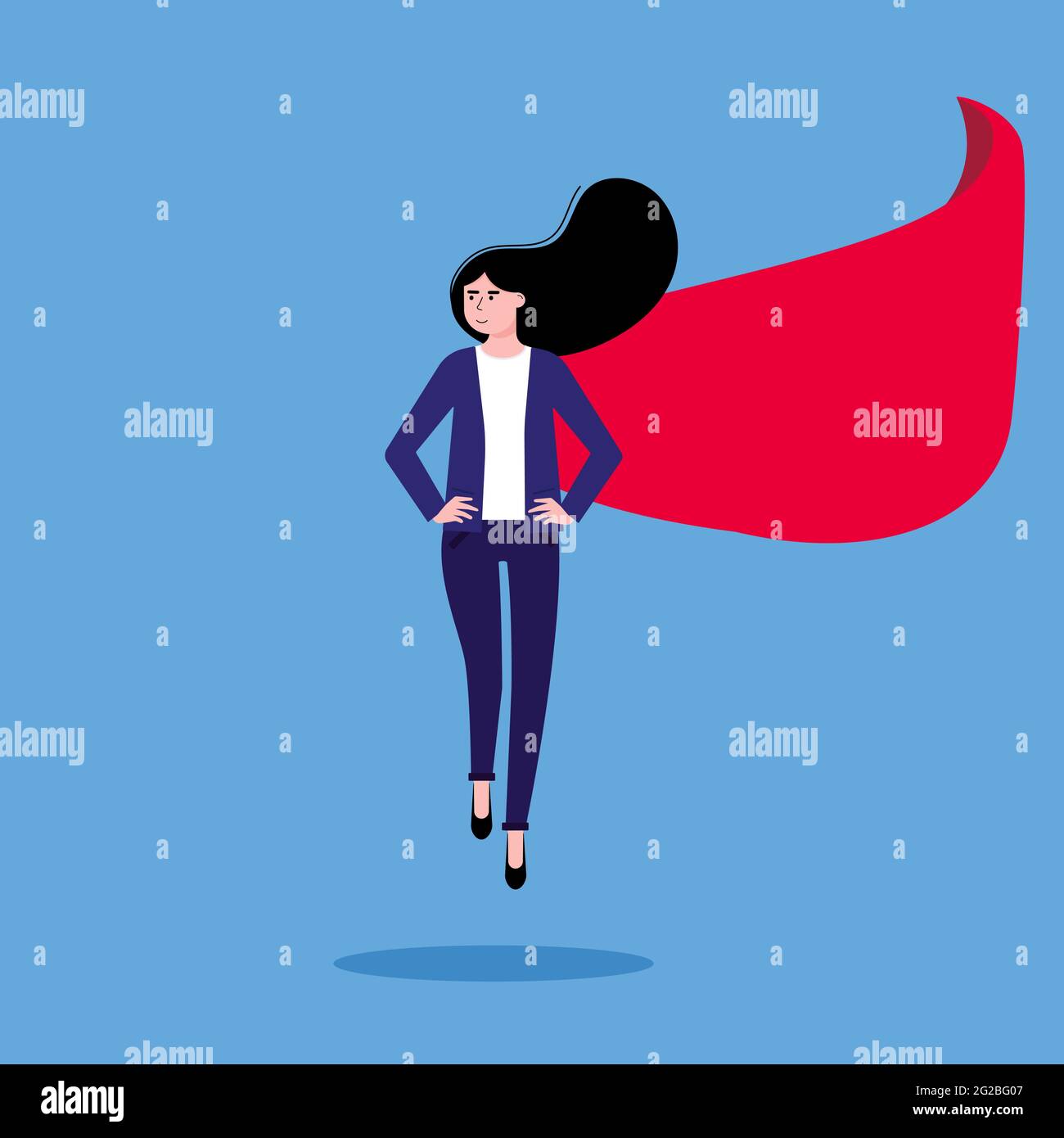 Successful woman, leader, business woman in suit and red cape with LEAD ...