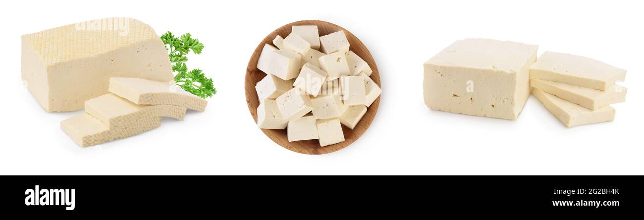 tofu cheese isolated on white background with clipping path and full ...