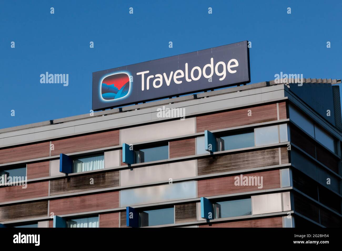 A view of the Travelodge hotel and its sign and logo in the Leisure ...