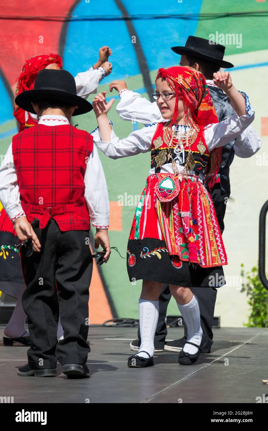 Children performing traditional dance at Little Portugal festival. The ...