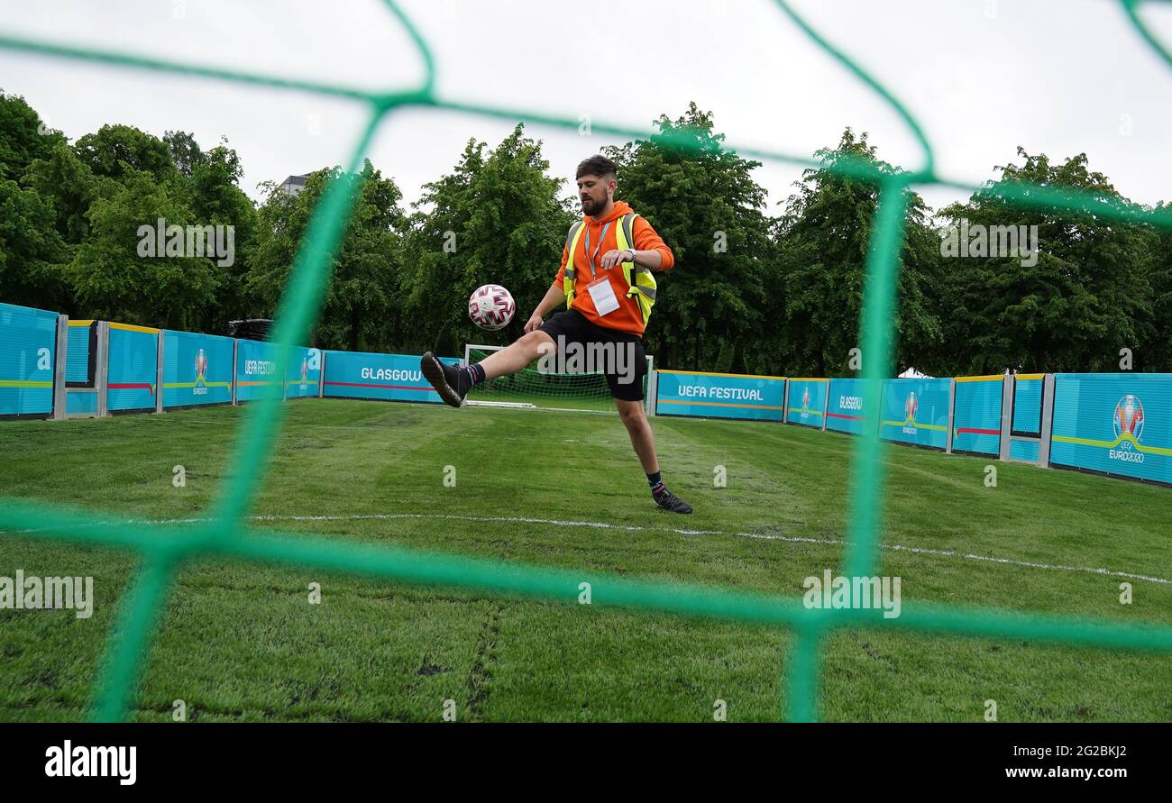 Workman Craig Malloy shows off his football skills at a five-a-side ...
