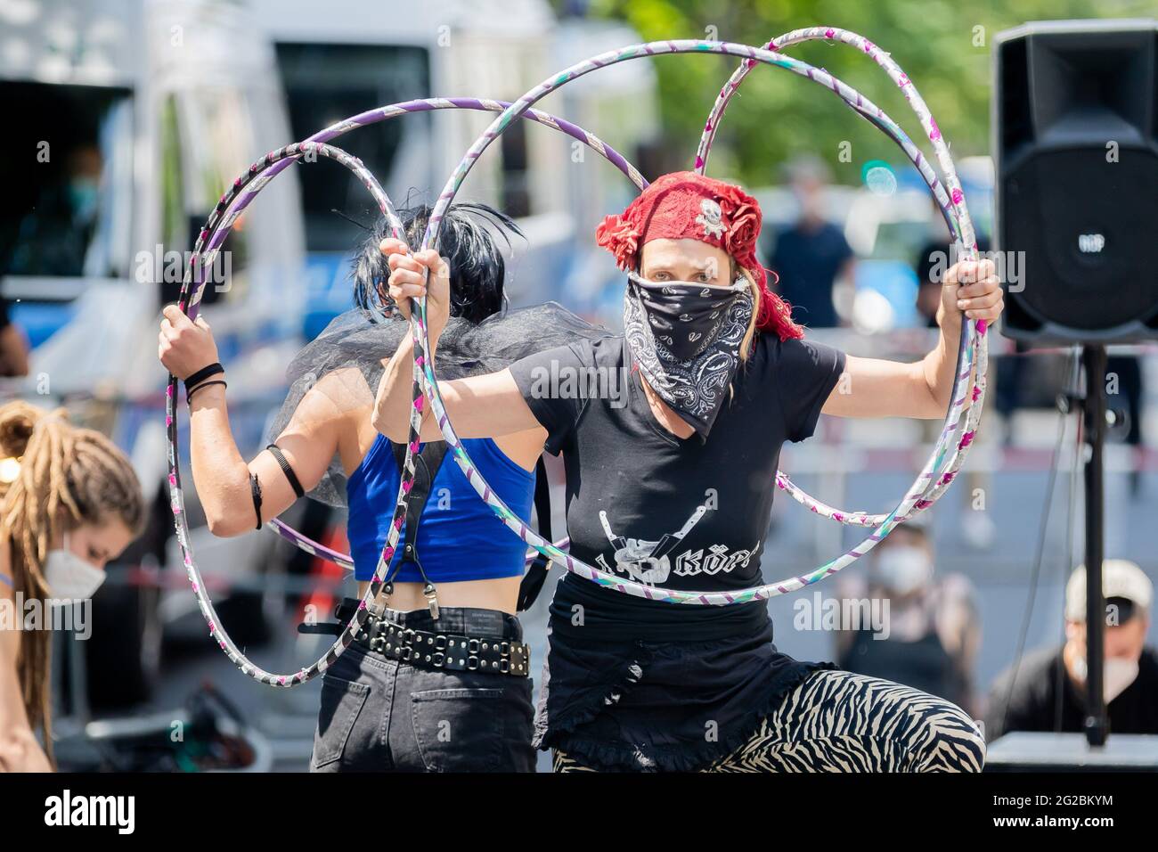 Berlin, Germany. 10th June, 2021. Two participants show acrobatics with ...