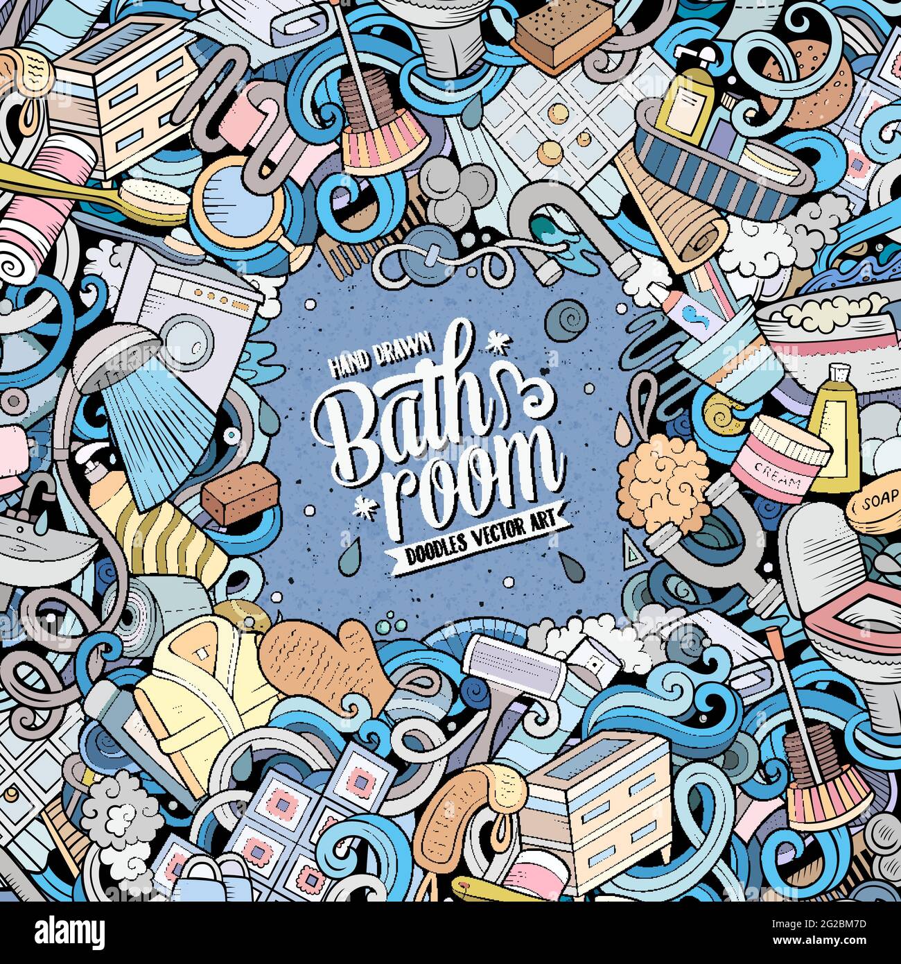 Bathroom hand drawn vector doodles illustration. Bath room frame card ...