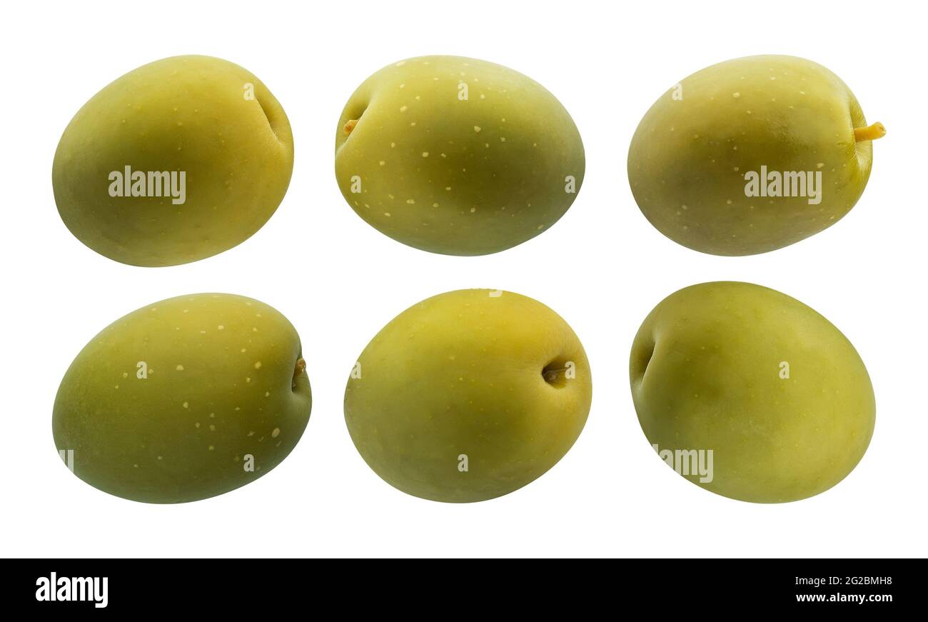 Olives collection, green olive isolated on white background with ...