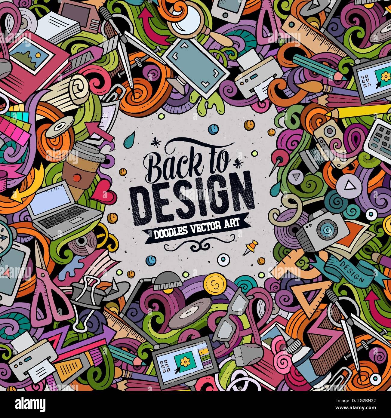 Cartoon vector doodles Design card. Colorful detailed, with lots of ...