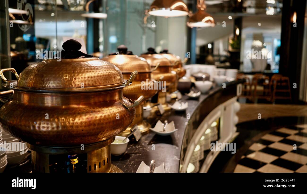 Gourmet Food hot food line presentations at a five star buffet Rain ...