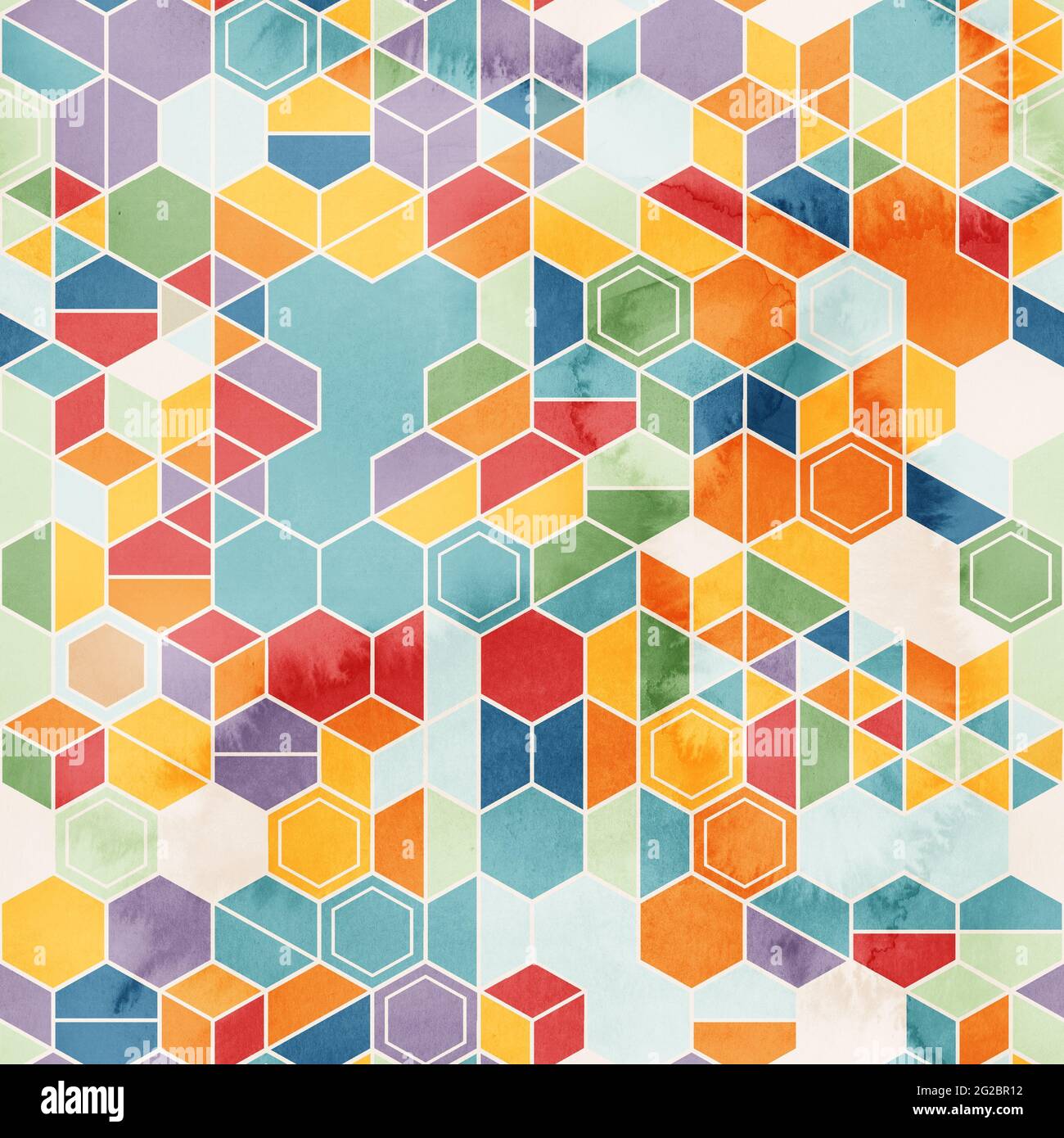 Seamless pattern of hexagons in random colors in watercolor Stock Photo ...