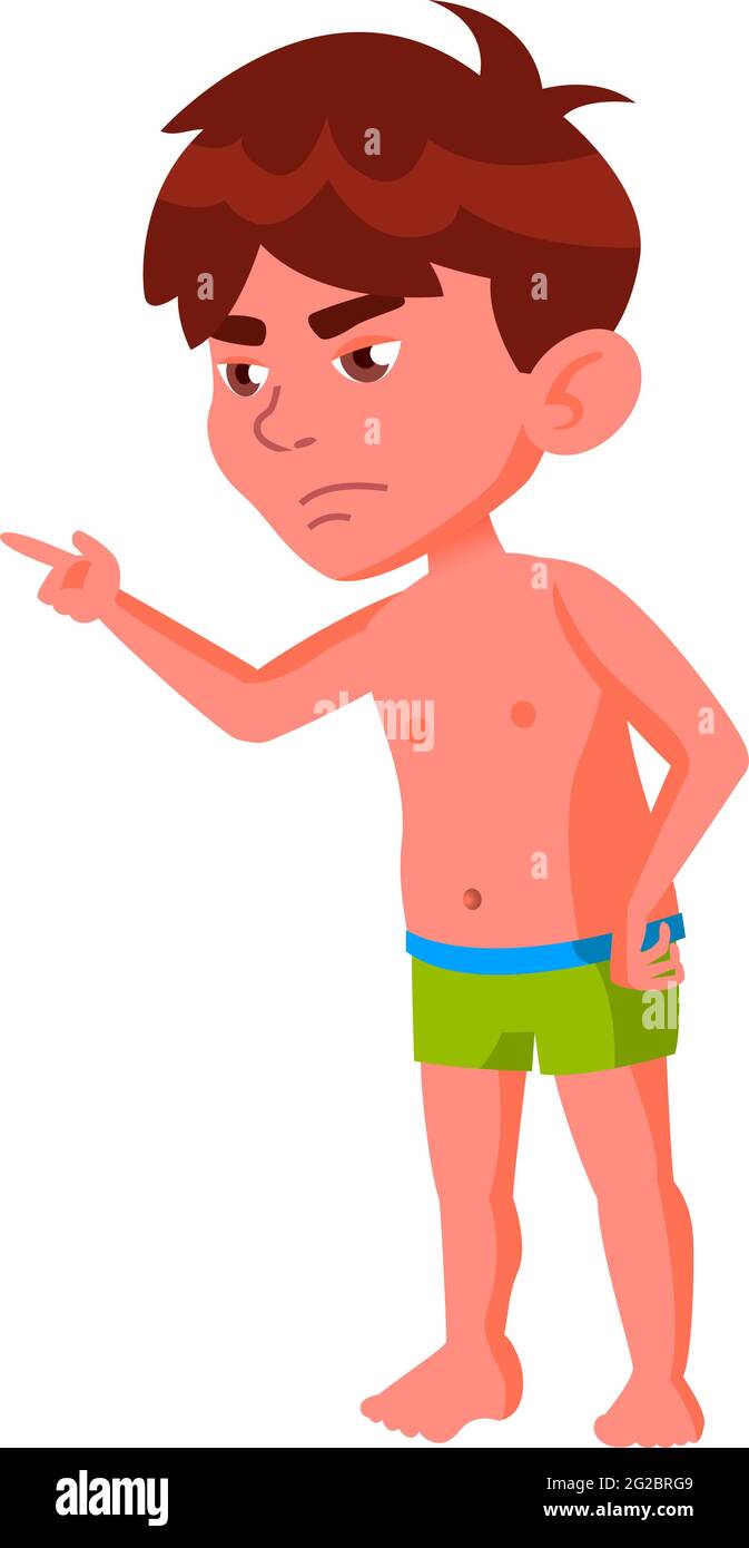 sad little boy pointing and want go to water slide cartoon vector Stock ...