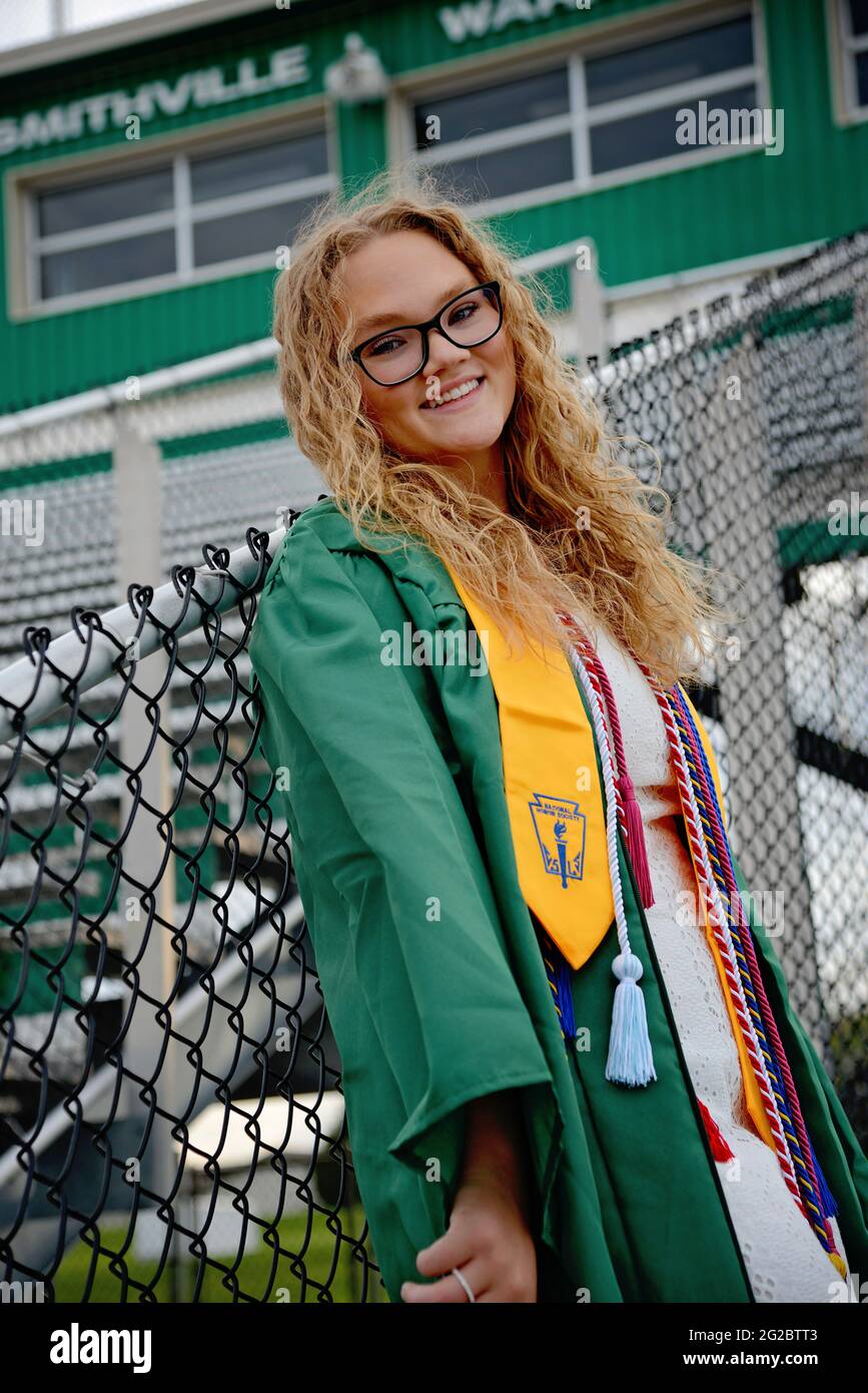 Beautiful young high school graduate with blonde hair Stock Photo - Alamy