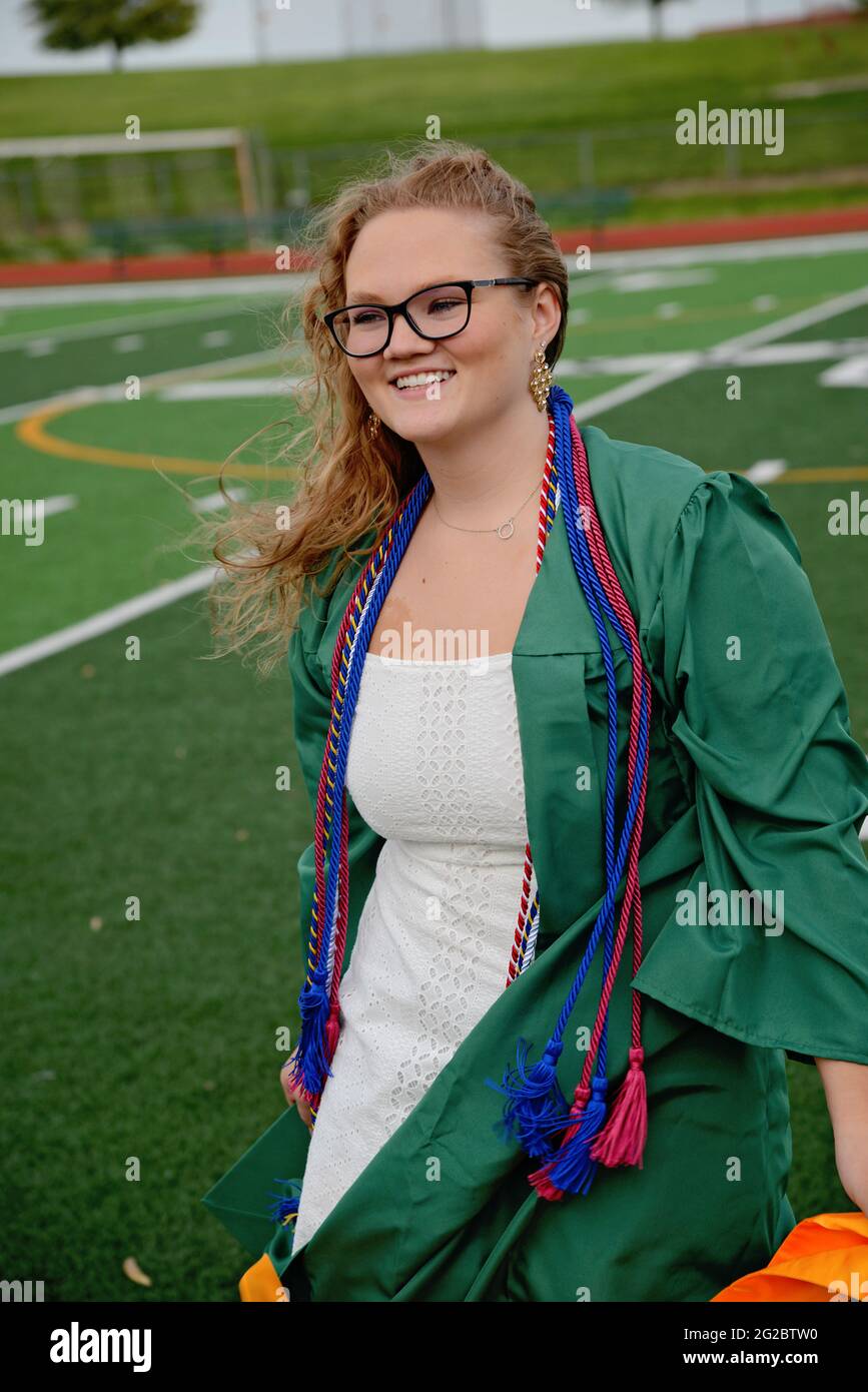 Beautiful young high school graduate with blonde hair Stock Photo - Alamy