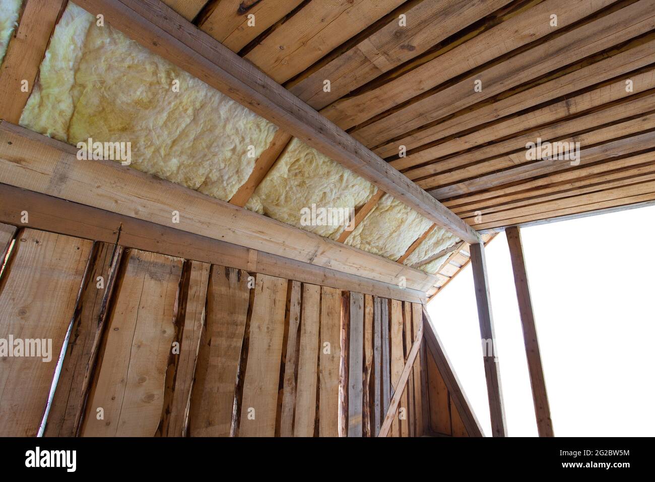 glass wool isolation in a wooden house construciton Stock Photo - Alamy