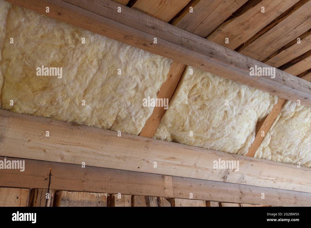 glass wool isolation in a wooden house construciton Stock Photo - Alamy