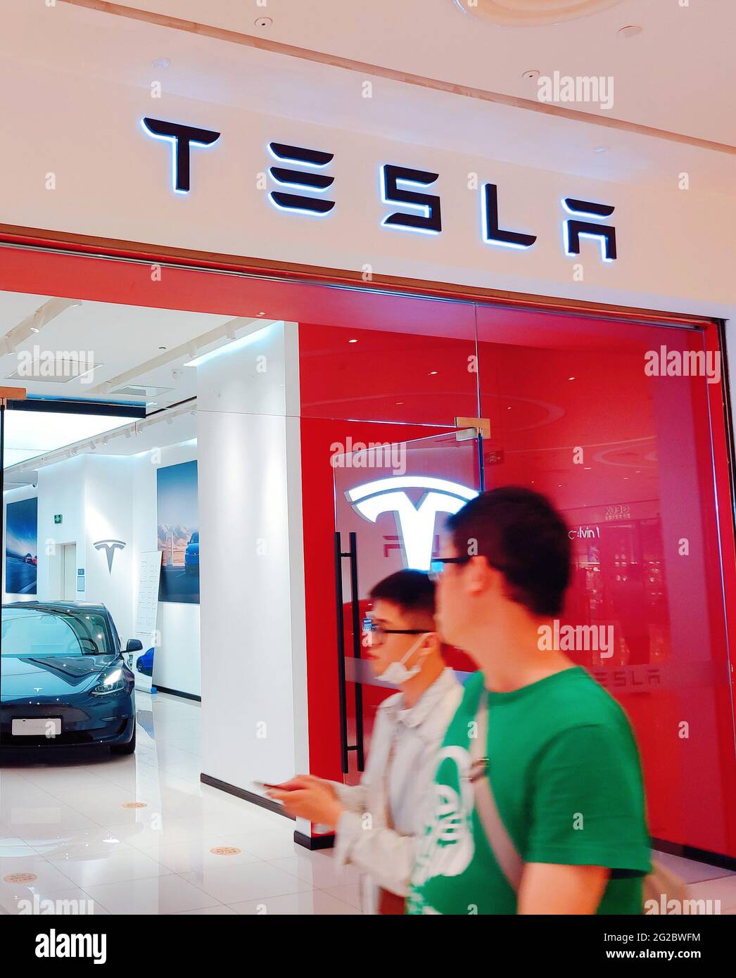 SHANGHAI, CHINA - MAY 30, 2021 - A Tesla store for new energy electric ...