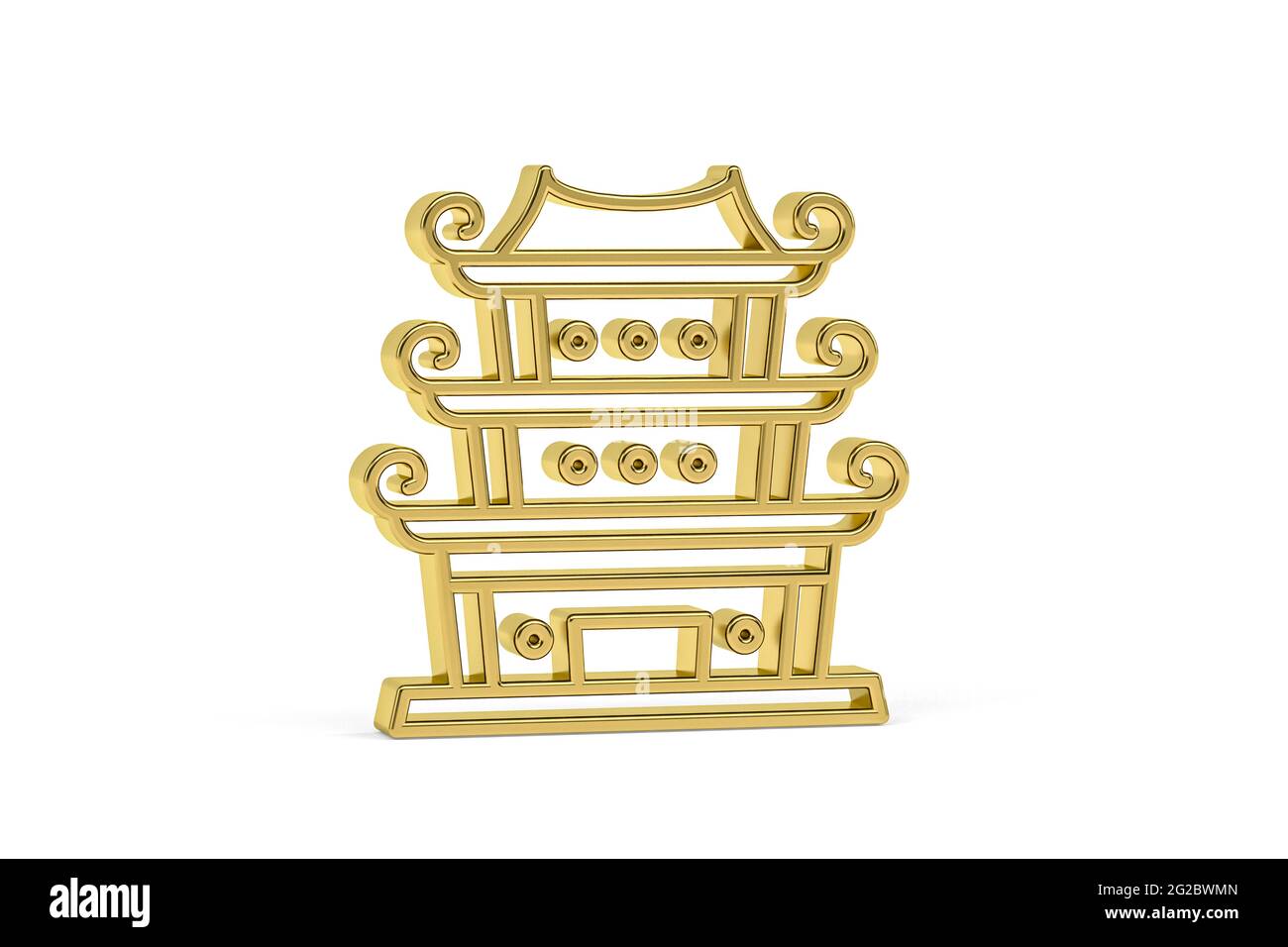 Golden 3d Chinese culture icon isolated on white background - 3d render ...