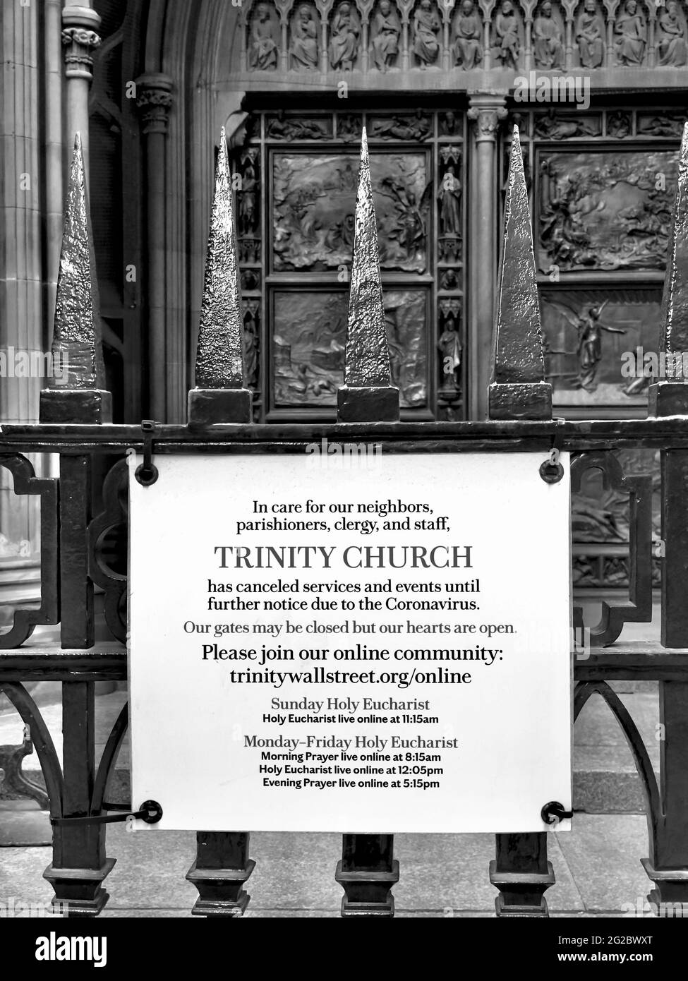 Covid-19 notice of schedule time change for the Trinity Church in Lower ...