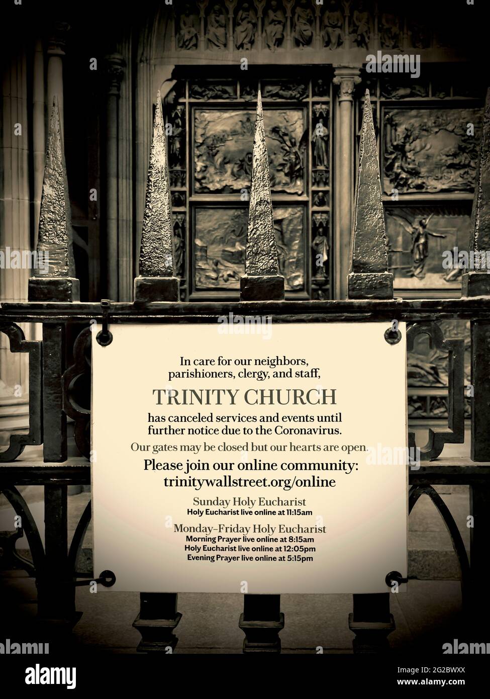 Covid-19 notice of schedule time change for the Trinity Church in Lower ...