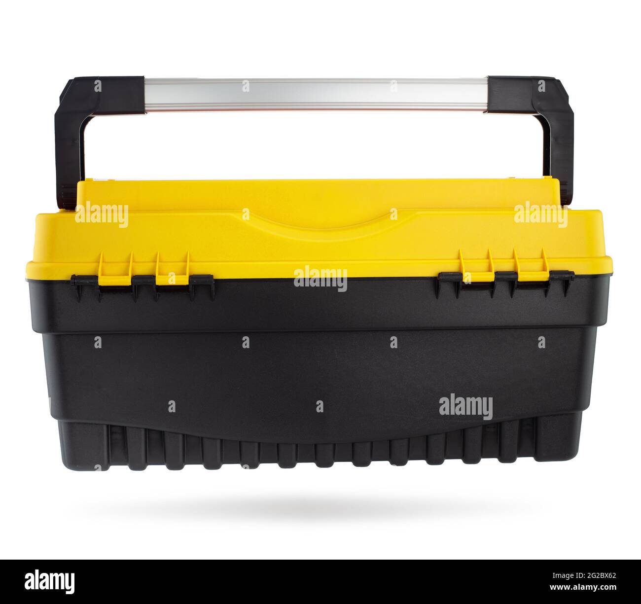 Closeup shot of yellow and black toolbox isolated on white background ...