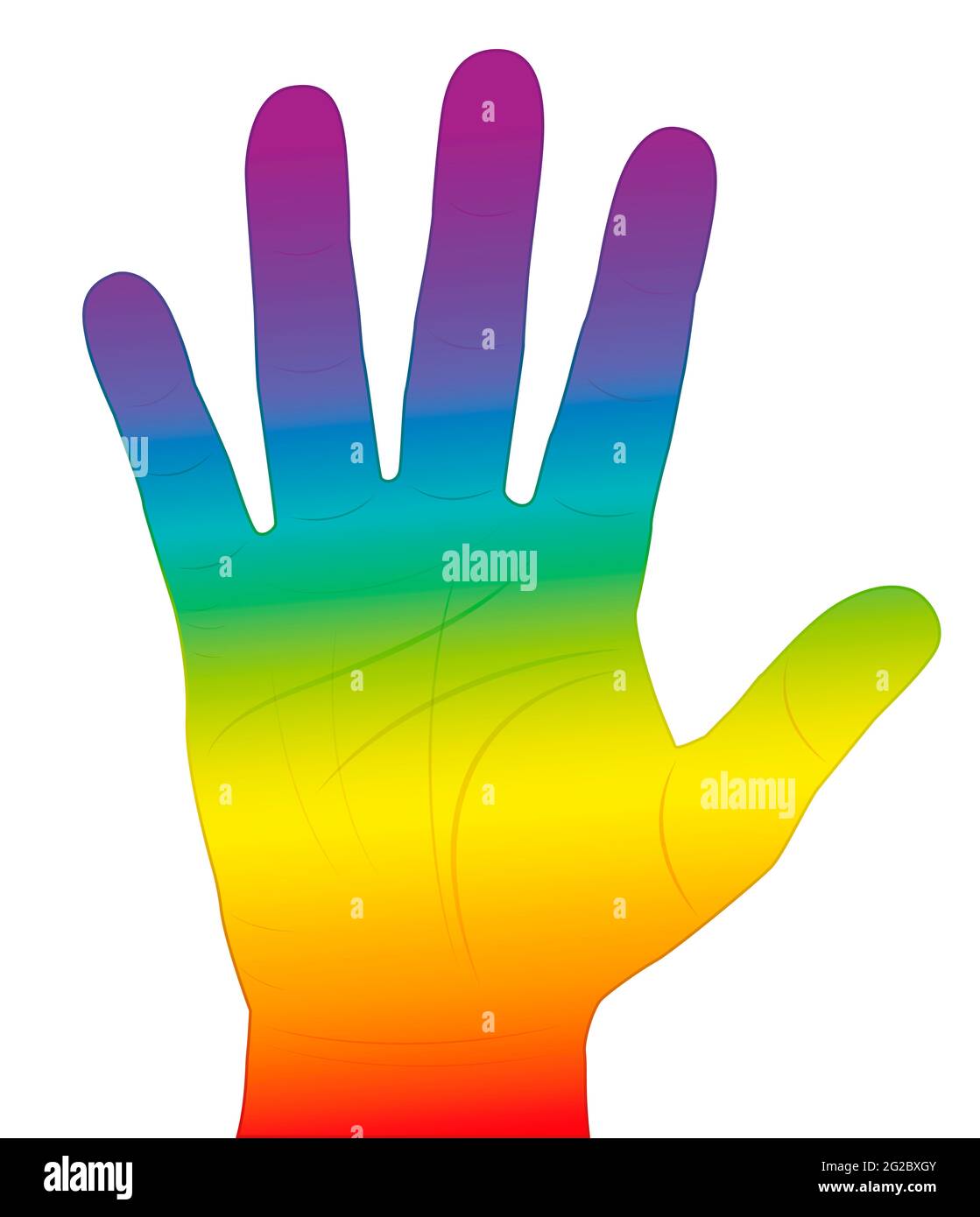 Rainbow colored hand. Colorful palm of the hand - illustration on white ...