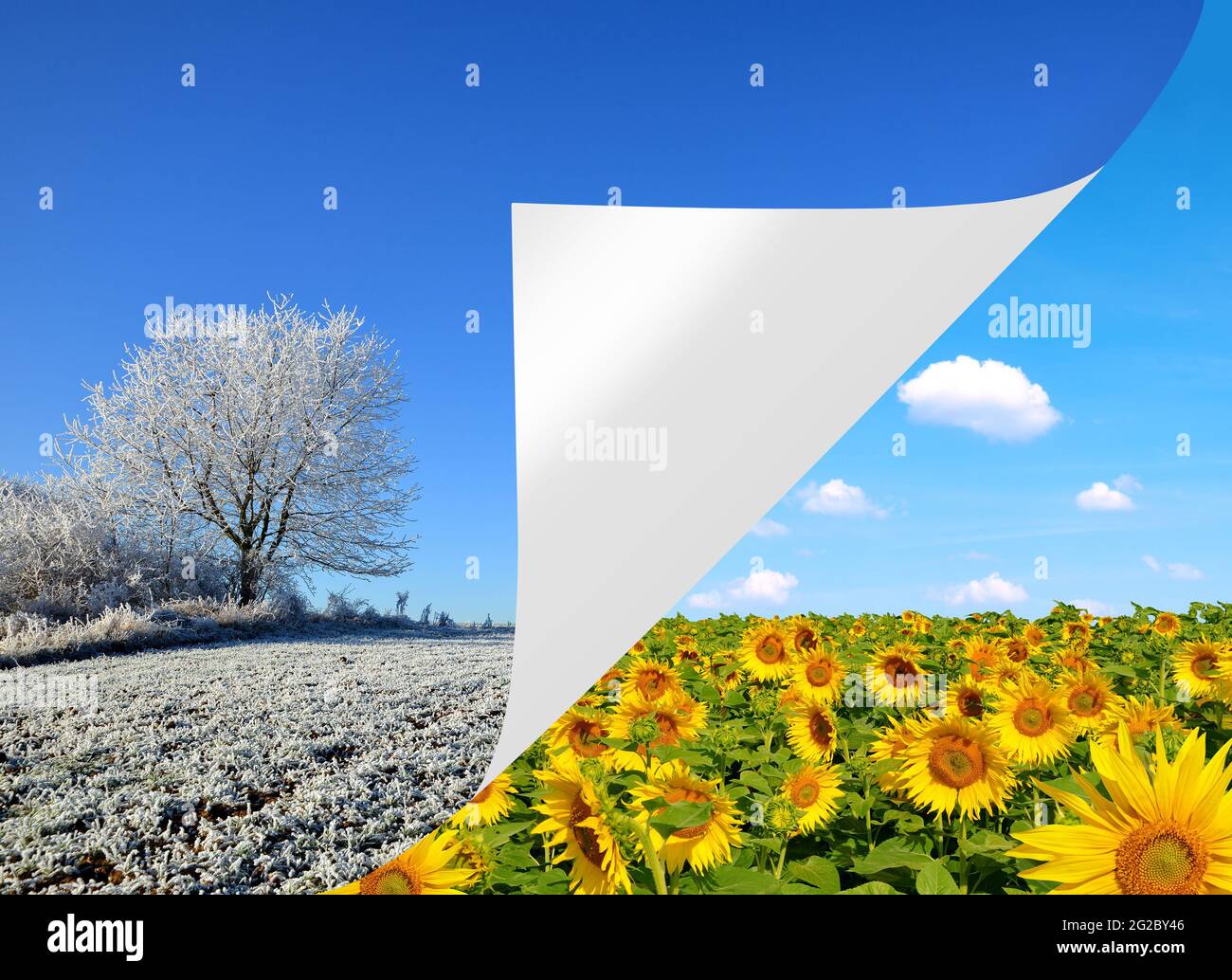 Winter and spring landscape. Concept of change season Stock Photo - Alamy