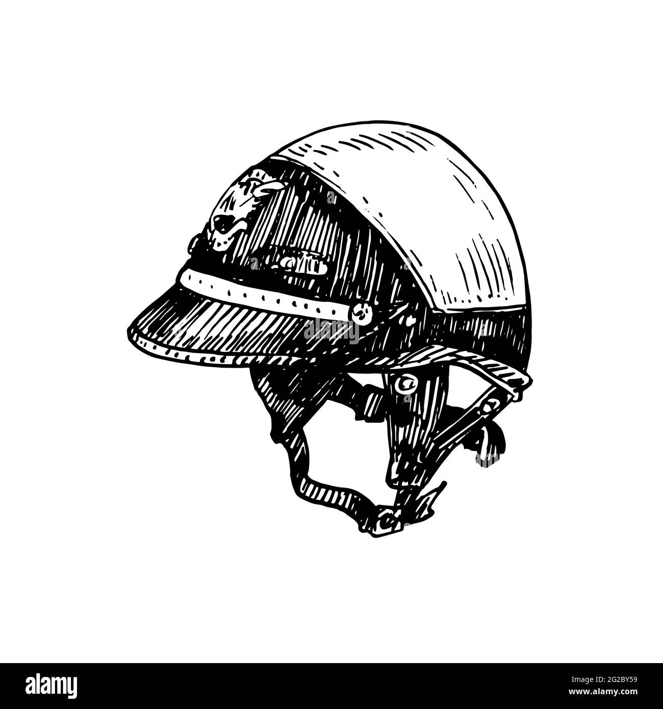Police motorcycle helmet, gravure style ink drawing illustration ...