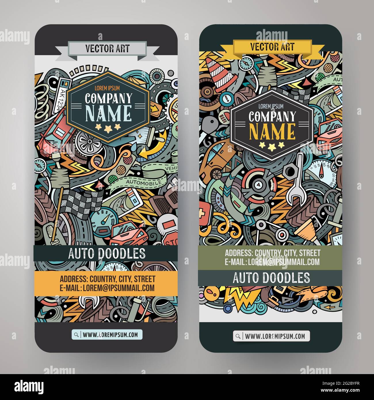 Cartoon cute colorful vector hand drawn doodles automotive corporate ...