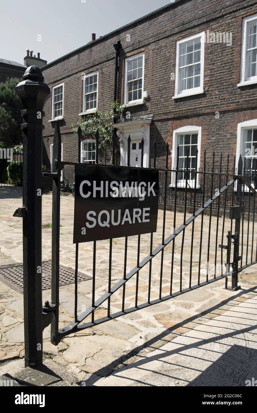 entry gate with name sign at chiswick square, chiswick, london, england ... entry gate with name sign at chiswick square, chiswick, london, england ...