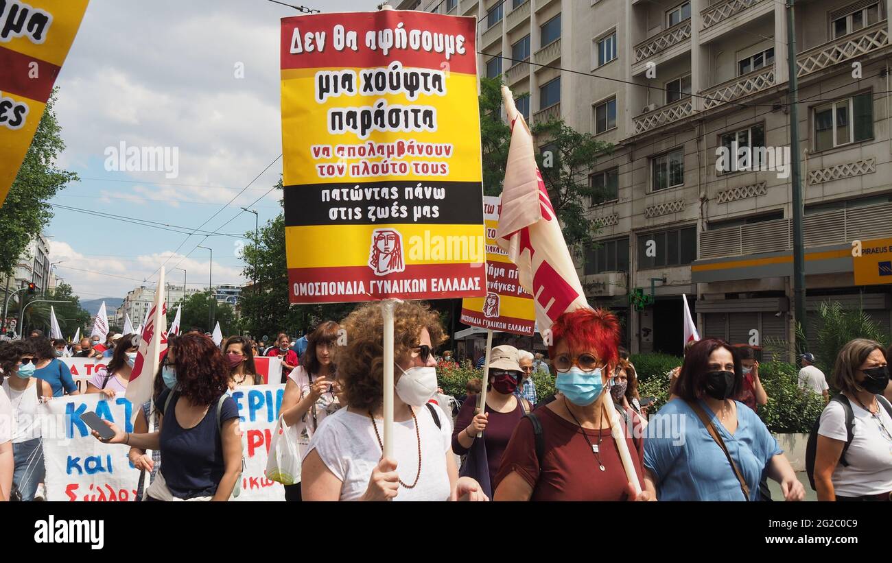 Athens, Greece. 10th June, 2021. Greek Unions protest in Athens against ...