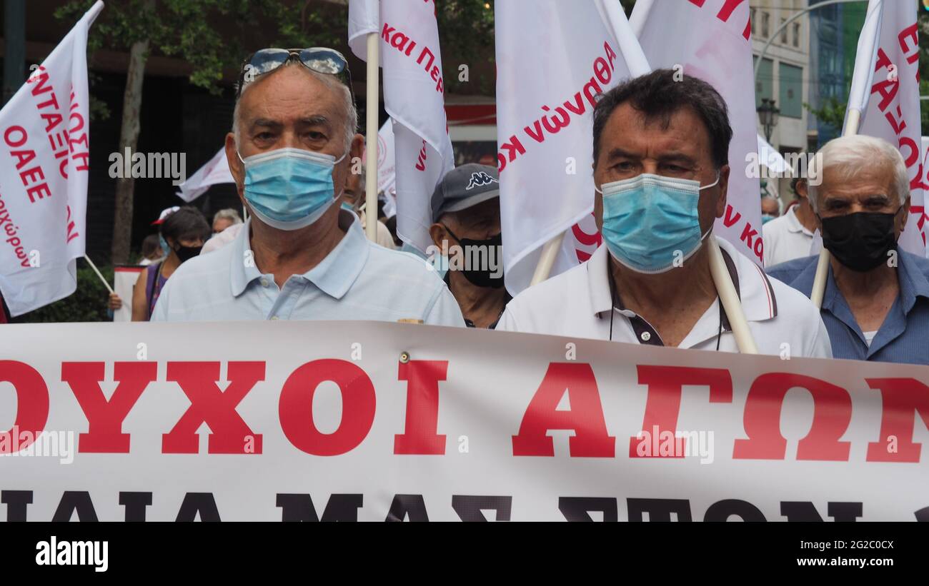 Athens, Greece. 10th June, 2021. Greek Unions protest in Athens against ...