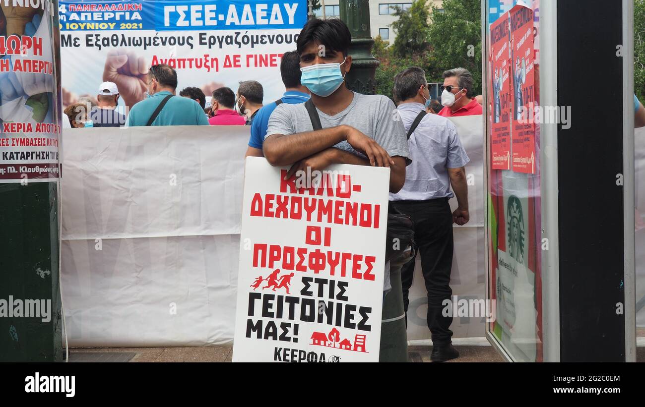 Athens, Greece. 10th June, 2021. Greek Unions protest in Athens against ...