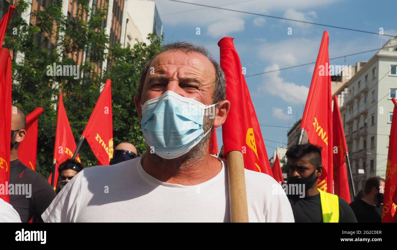 Athens, Greece. 10th June, 2021. Greek Unions protest in Athens against ...