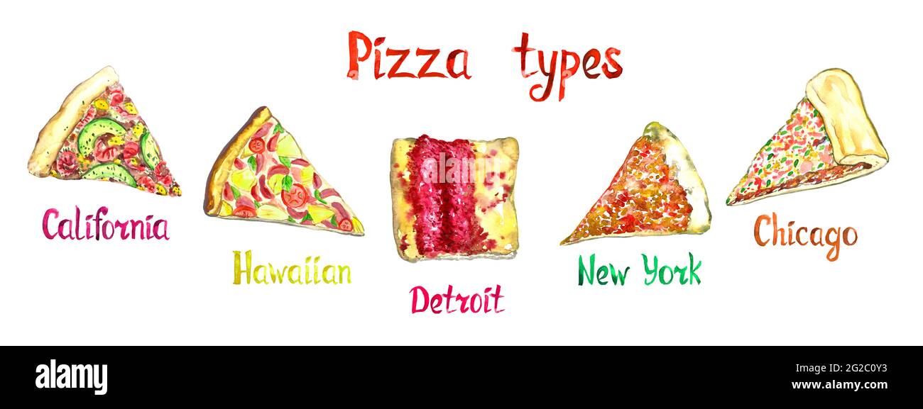 American pizza types, California,Hawaiian, Detroit, New York, Chicago ...