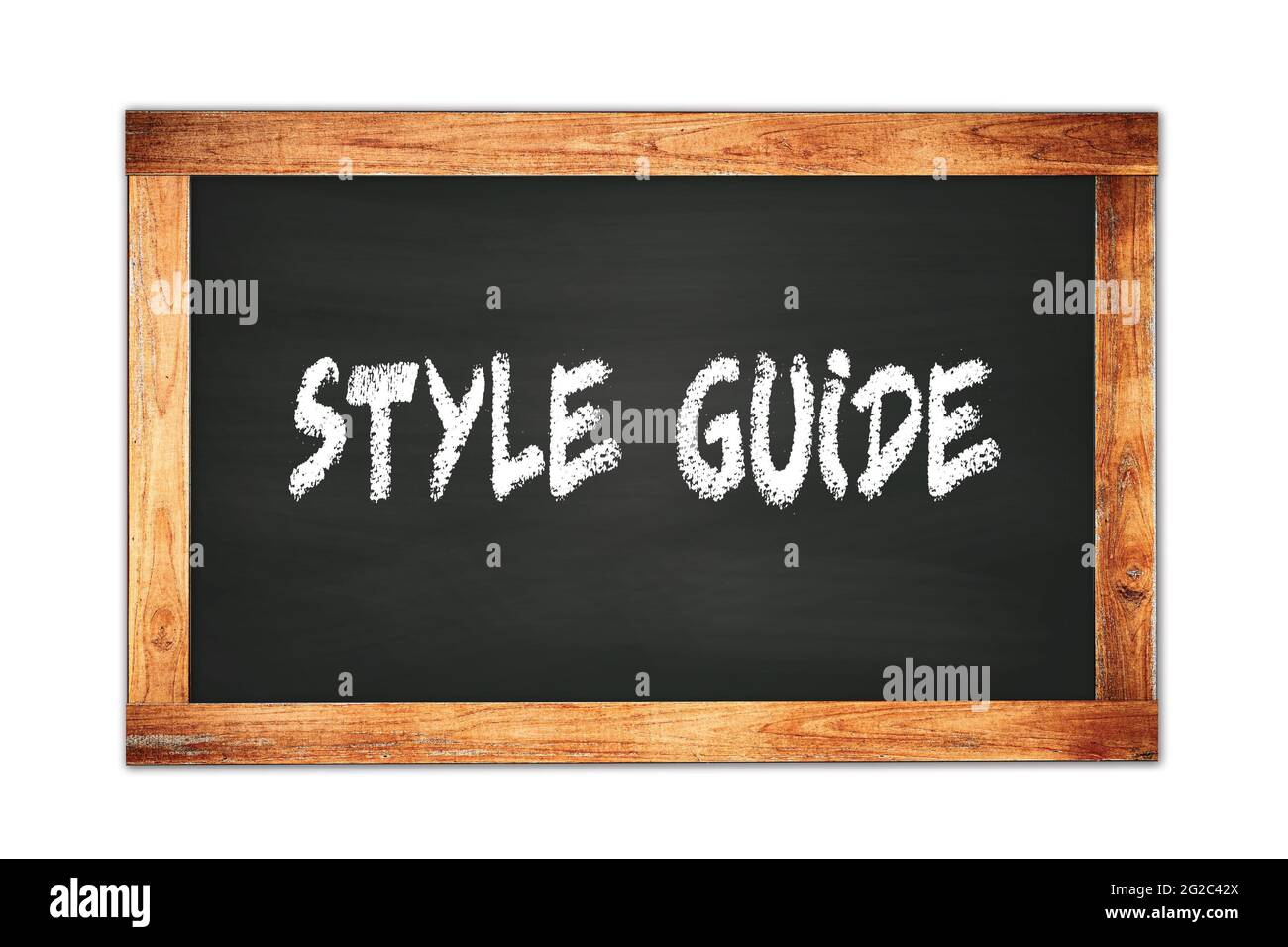 STYLE GUIDE text written on black wooden frame school blackboard Stock ...