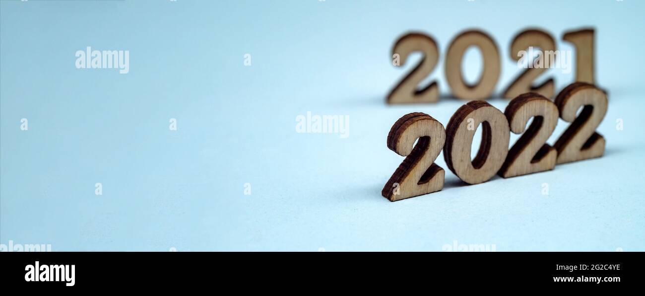 Banner 2022. Numerals 2022 on blue background. Wooden digits 2022 Stock ...