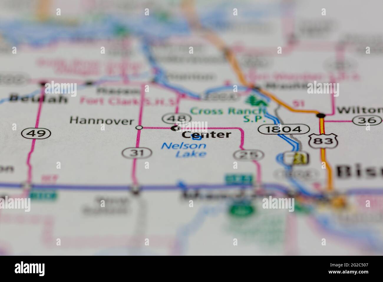 Center North Dakota USA shown of a Road map or Geography map Stock ...