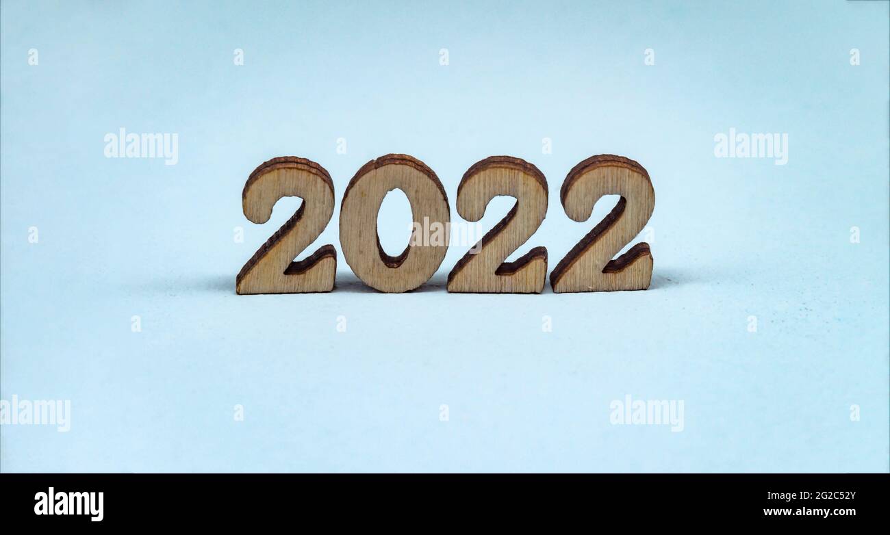 Banner 2022. Numerals 2022 on blue background. Wooden digits 2022 Stock ...