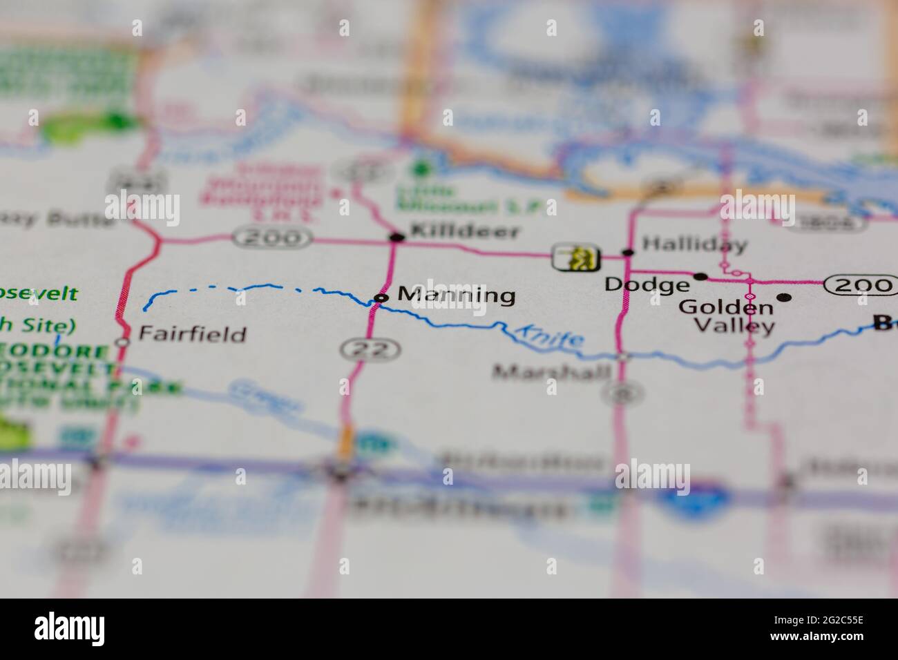 Manning North Dakota USA shown of a Road map or Geography map Stock ...