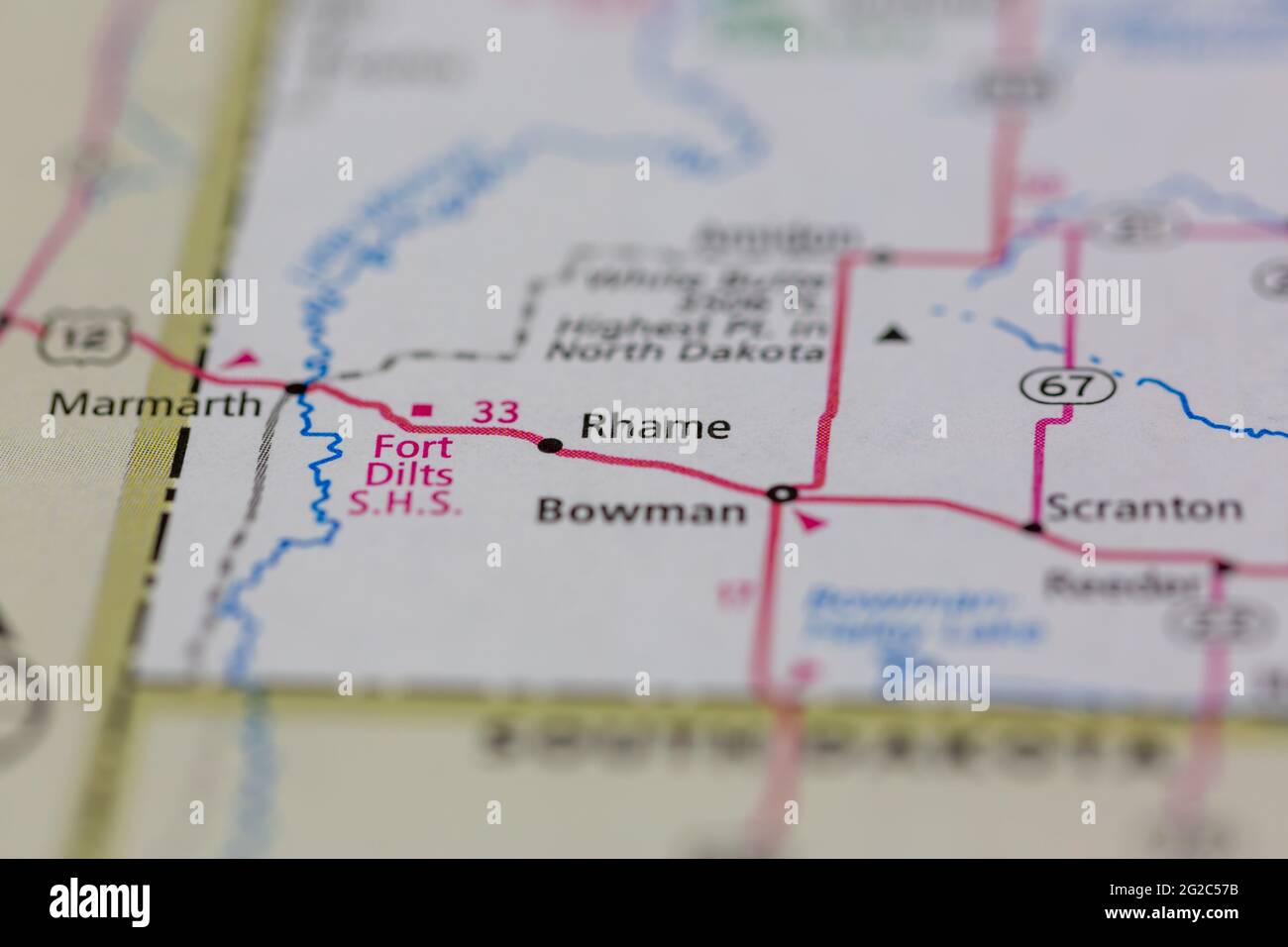 Rhame North Dakota USA shown of a Road map or Geography map Stock Photo ...