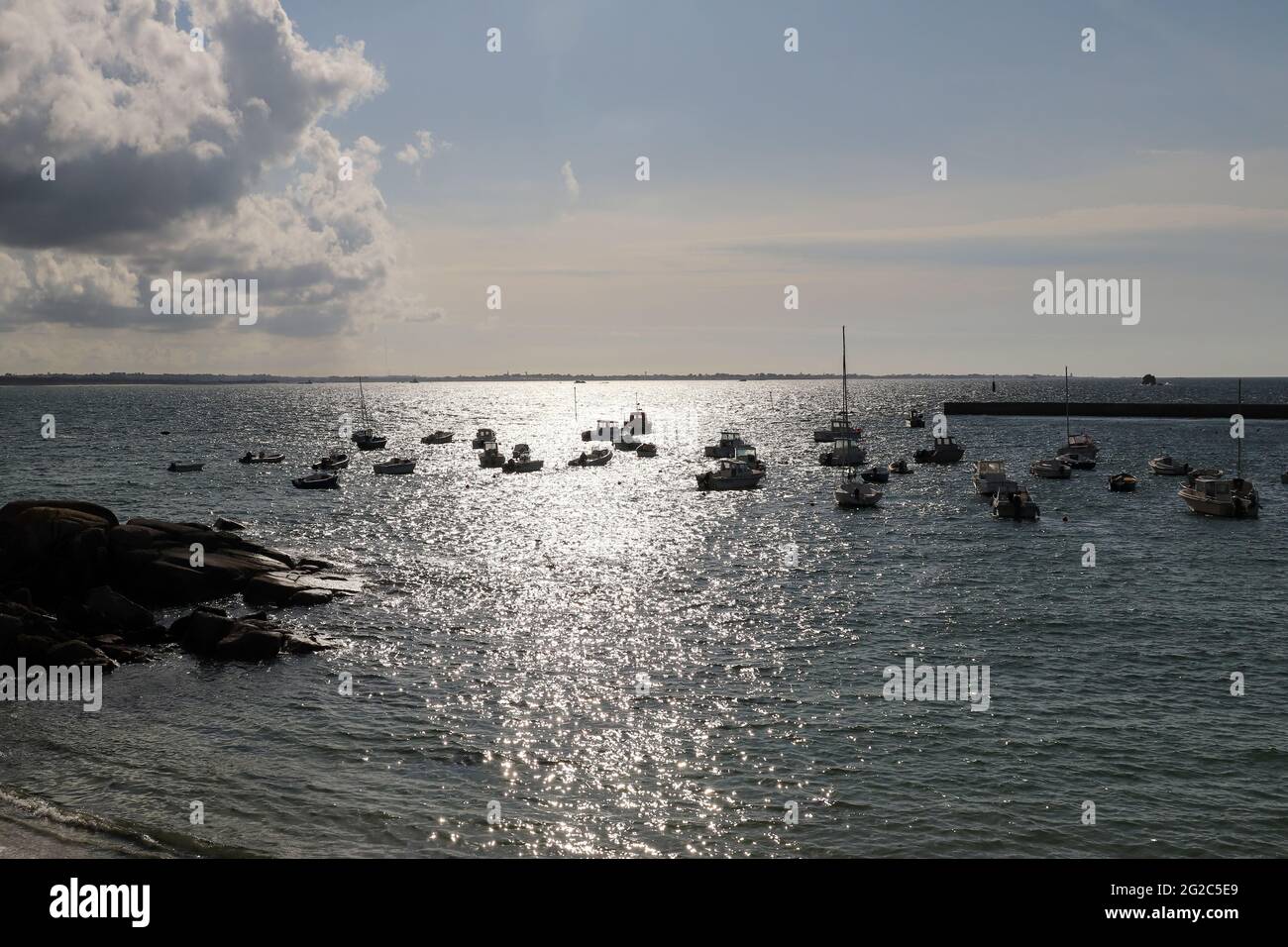 Plouescat, France, August 13, 2019: The port of Porsguen in Plouescat ...