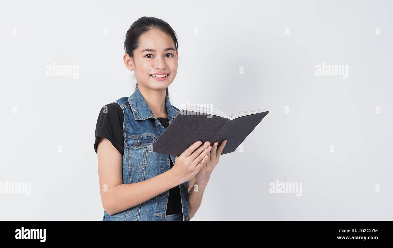 Asian Young woman gesture posing on white background. represent ...